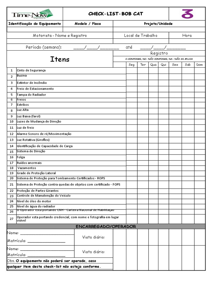 Check-List-Bob Cat | PDF