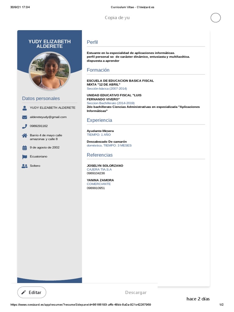 Curriculum Vitae - CVwizard - Es | PDF | Pedagogía
