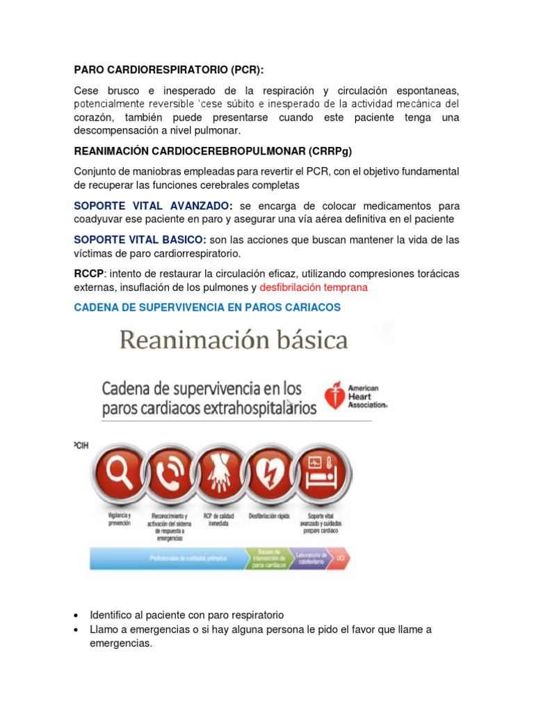 Paro Cardiorespiratorio | PDF | Corazón | Reanimación cardiopulmonar