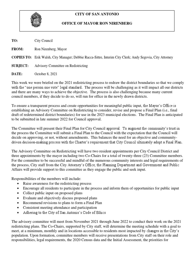 Advisory Committee On Redistricting Memo | Download Free PDF | Government