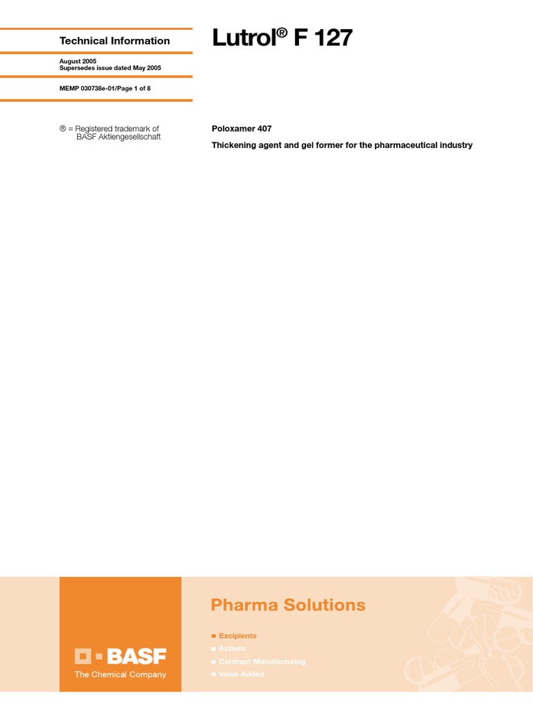 Lutrol F 127: Technical Information | PDF | Polyethylene Glycol | Solution