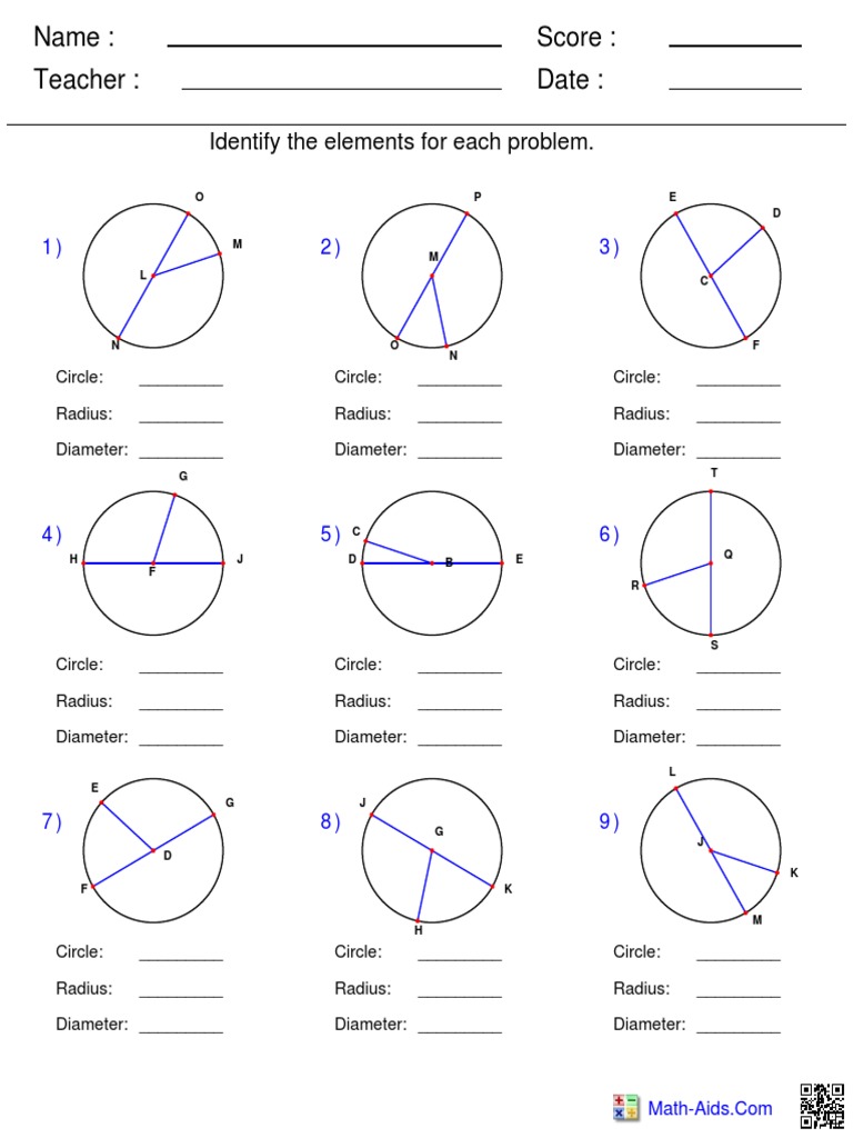 Parts of a Circle Identification Worksheet | PDF | Circle | Geometric ...