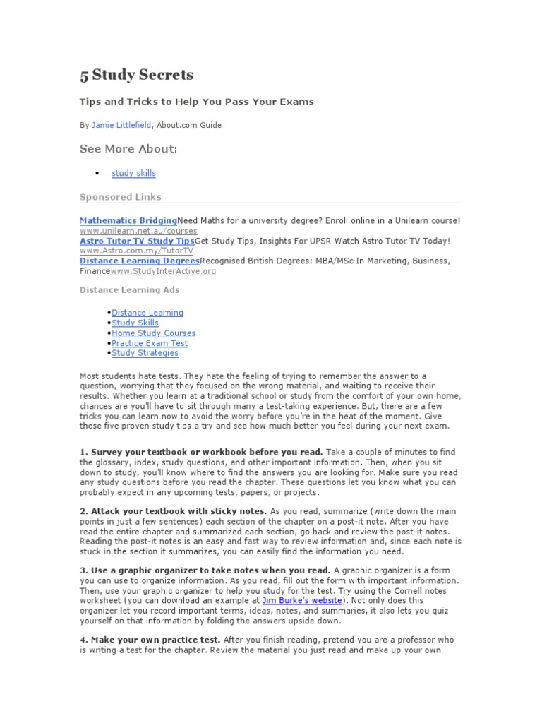 5 Study Secrets | PDF | Flashcard | Test (Assessment)