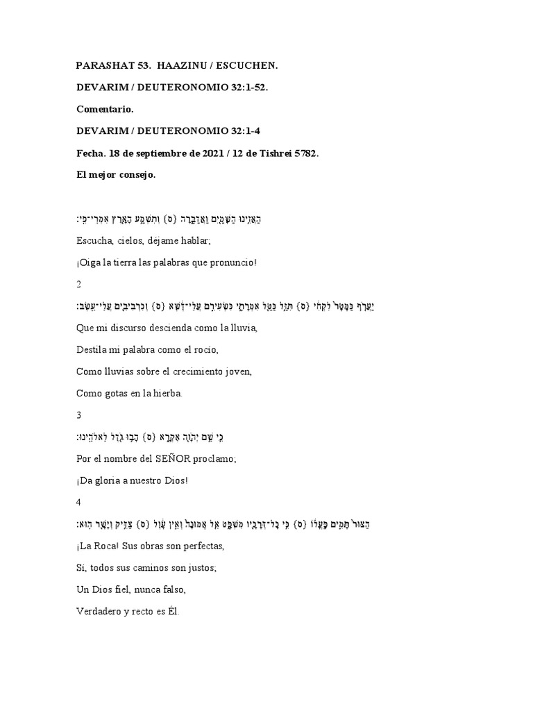 53 Parashat Haazinu | PDF | Nombres de Dios en el judaísmo | Creencia ...