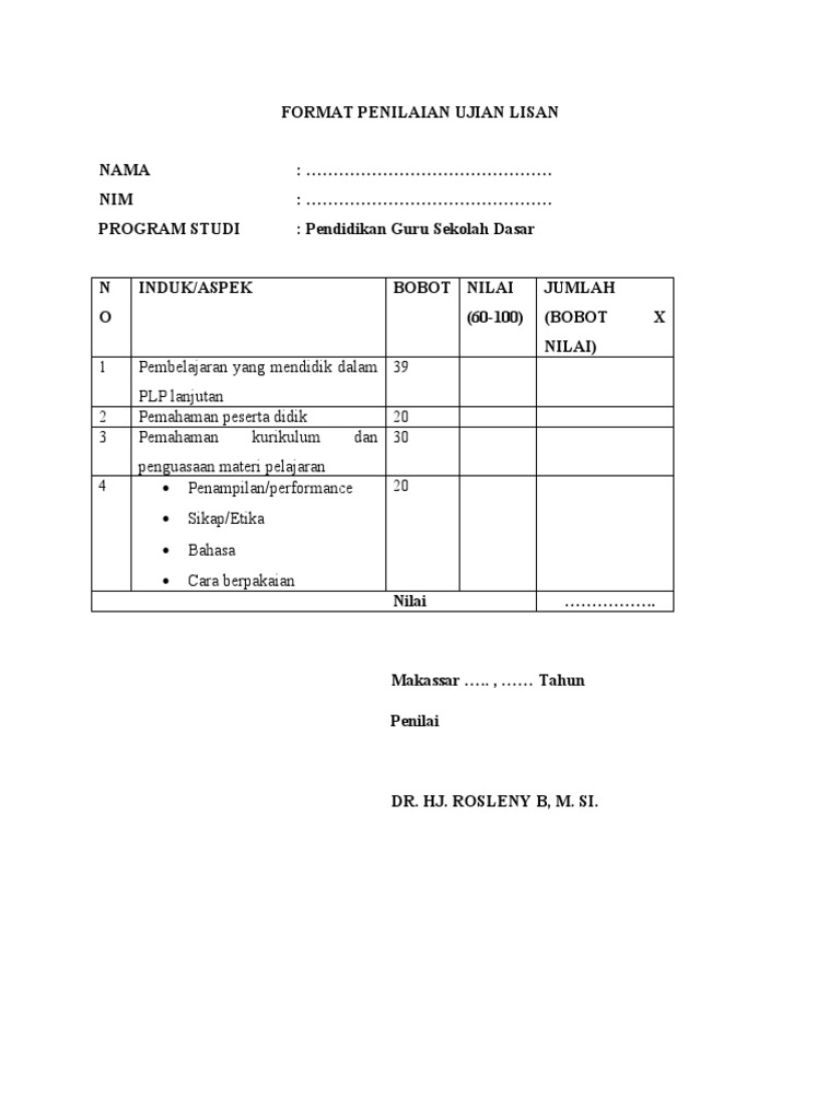 Format Penilaian Ujian Lisan | PDF