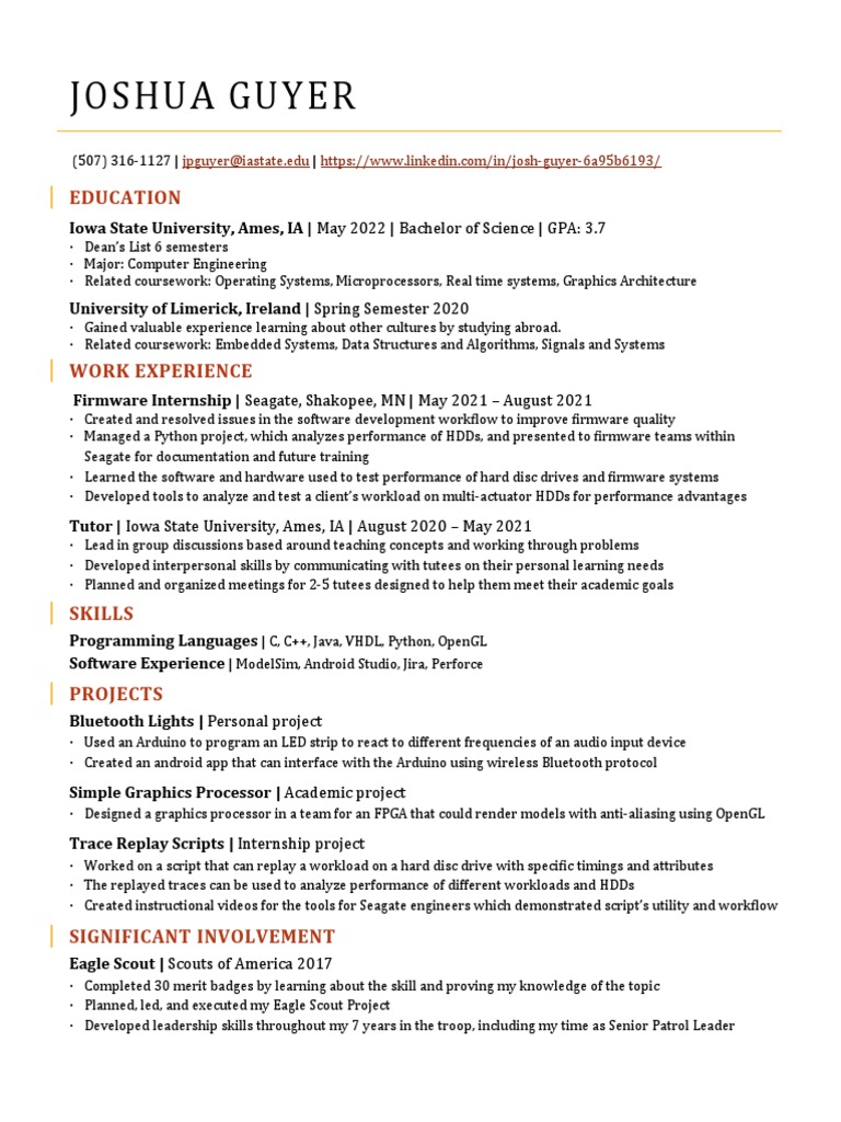 Josh Guyer Resume Fall 2021 | PDF | Software | Hard Disk Drive