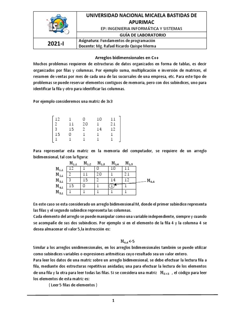 Guia Arreglos Bidimensionales en C++ | PDF | Estructura de datos de ...