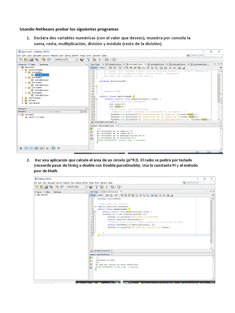 Programas Java en NetBeans: Ejercicios Básicos | PDF