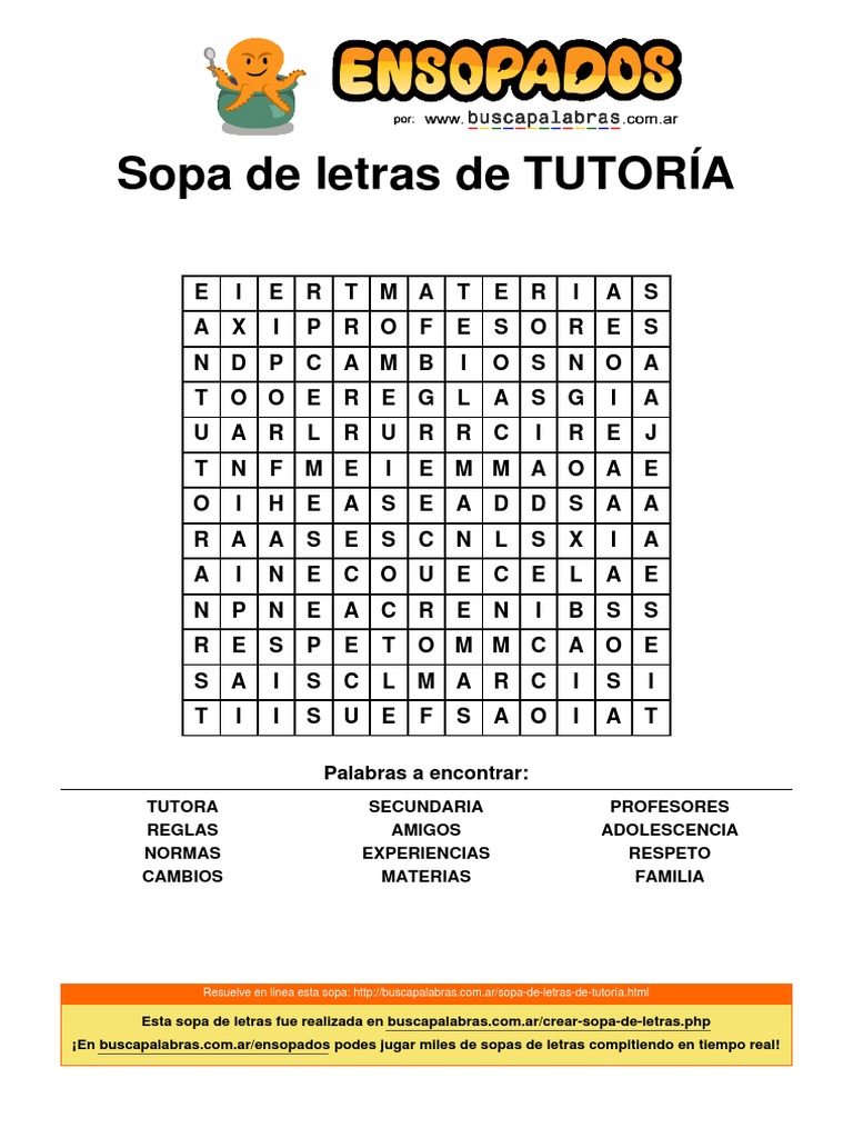 Sopa de Letras de Tutoría | PDF