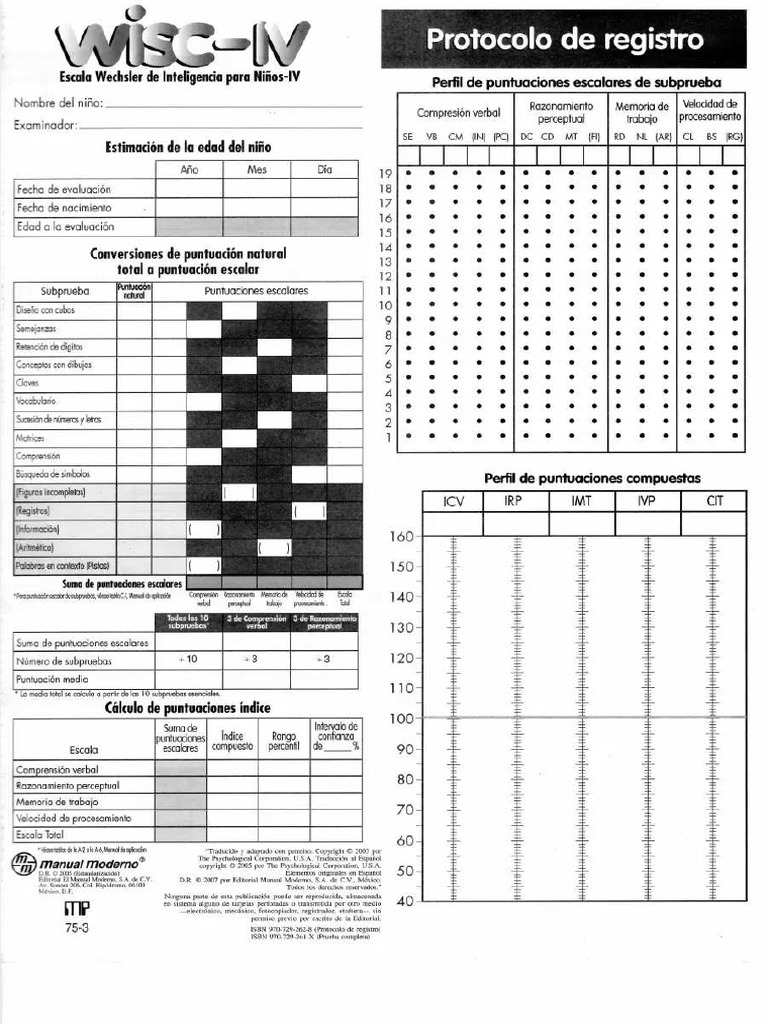 Protocolo Wisc-Iv | PDF | Psicología Aplicada | Inteligencia