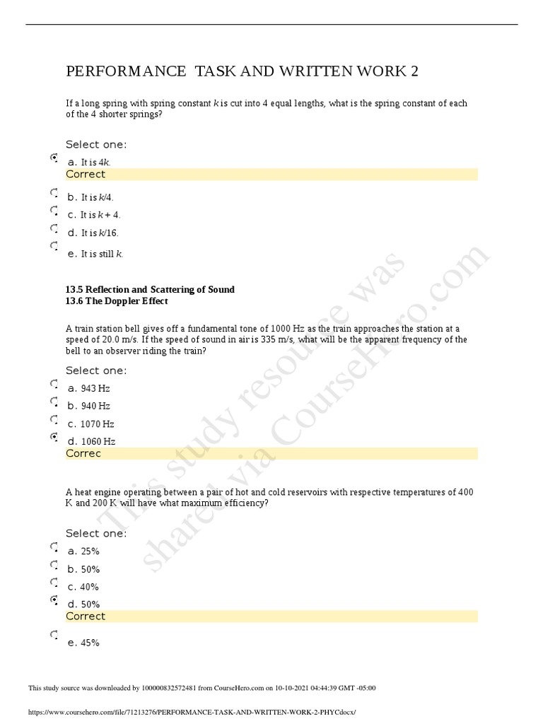 This Study Resource Was: Performance Task and Written Work 2 | PDF ...