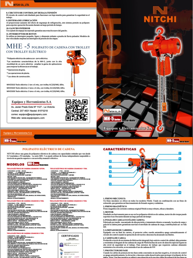 Polipasto Eléctrico Nitchi MH-5 | PDF | Bienes manufacturados ...