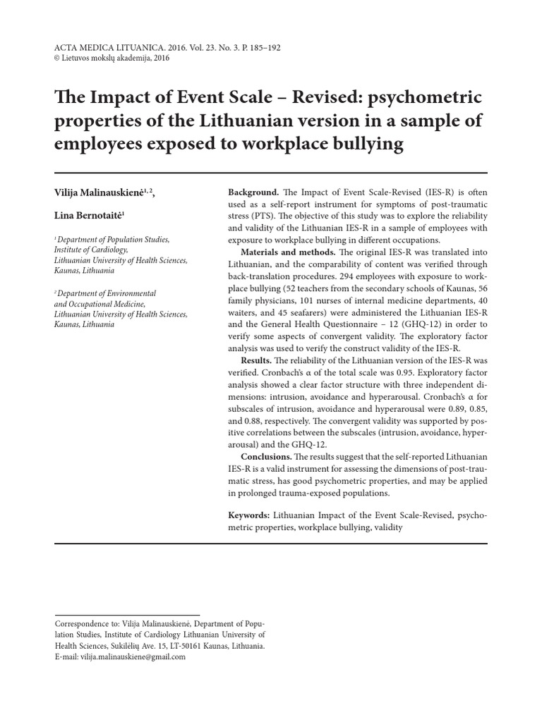 The Impact of Event Scale - Revised Psychometric P | PDF ...