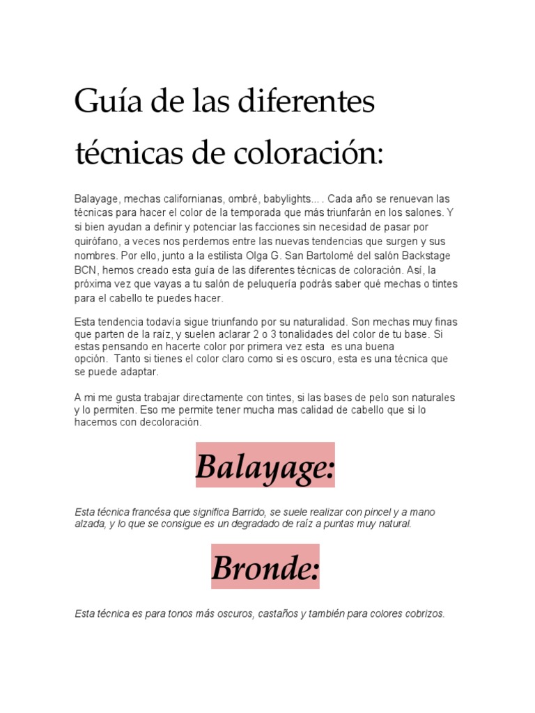 Tecnicas de Coloracion | PDF | Pelo | Color