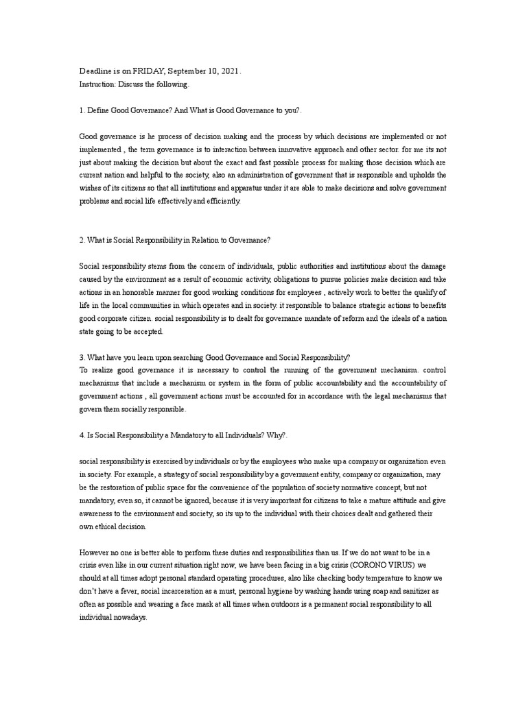 Mgt104 - Ms. Joe | PDF | Governance | Good Governance