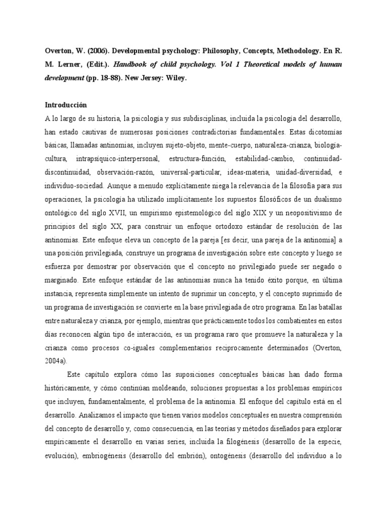 Overton, W. (2006) - Psicología Del Desarrollo. Filosofía, Conceptos ...