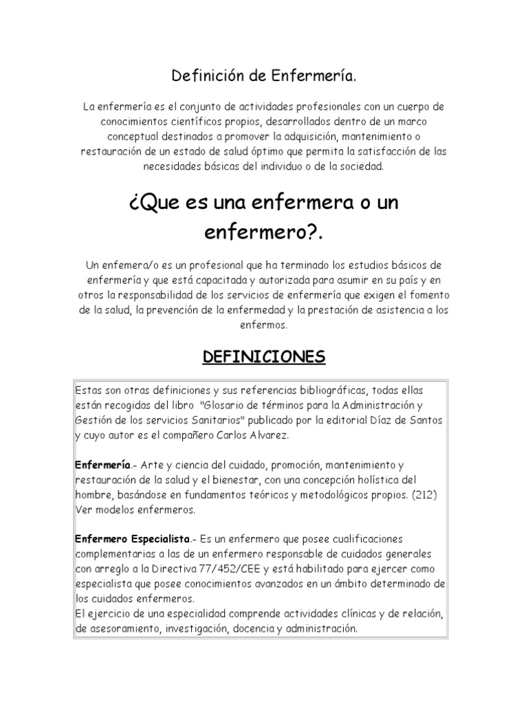Definición De Enfermería Pdf Enfermería Maestros