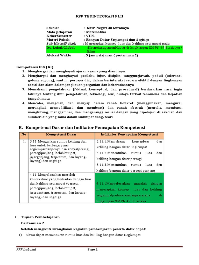 RPP - MAT - VII (Sri Nurhayati) | PDF