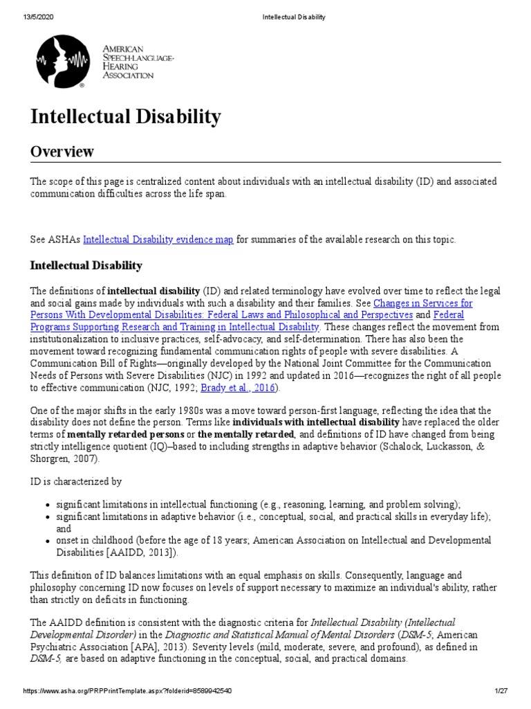 ASHA - 2020 - Intellectual Disability Overview - Practice Portal | PDF ...