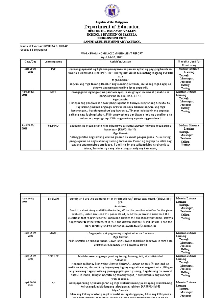 Individual Report Grade 3 - Week 5 | PDF