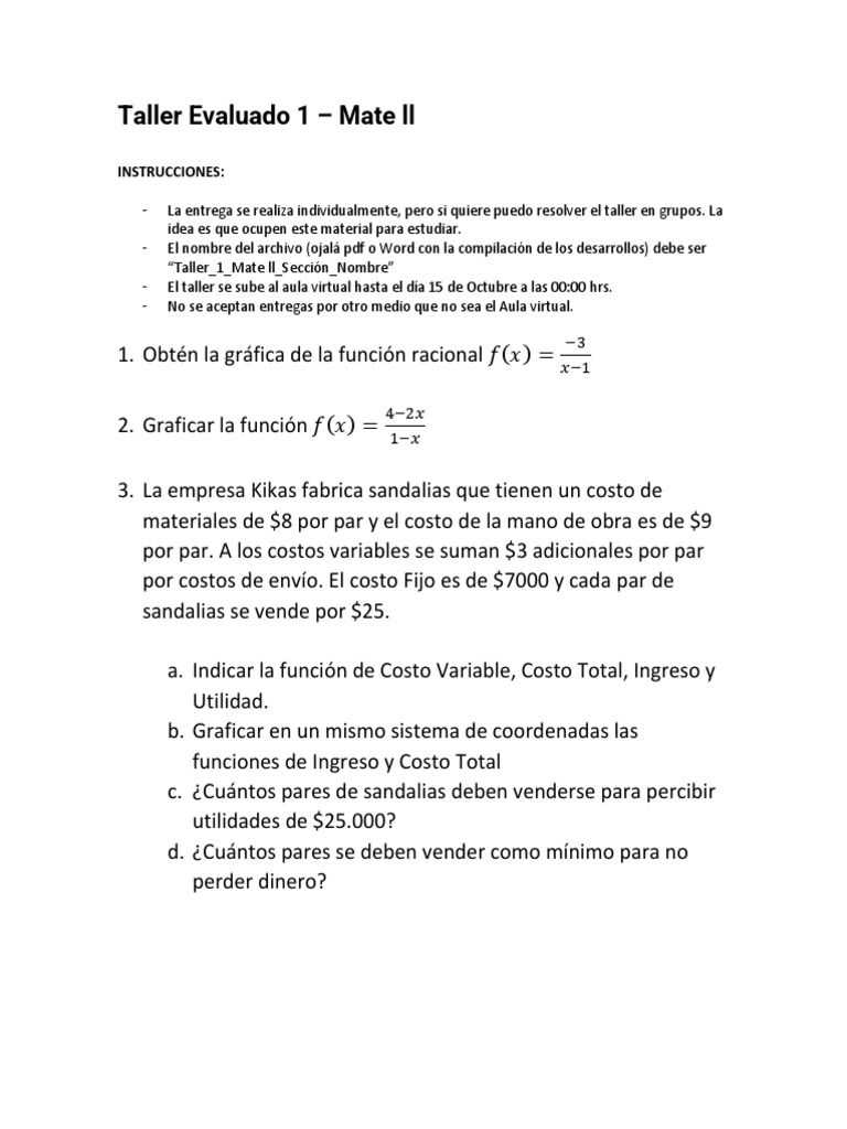 TALLER EVALUADO 1 - Mate LL - Sebastián Venegas (1er Ciclo) | PDF