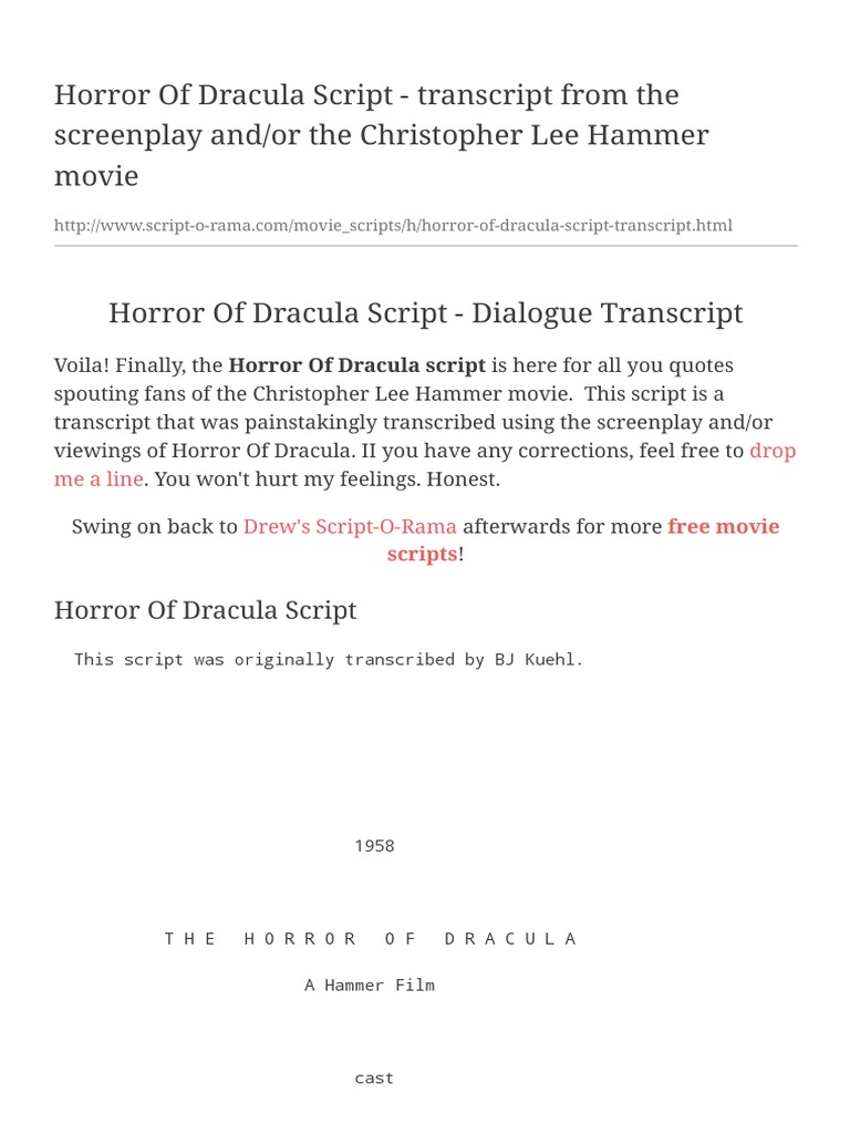 Horror of Dracula Script Transcript | PDF | Mina Harker | Abraham Van ...
