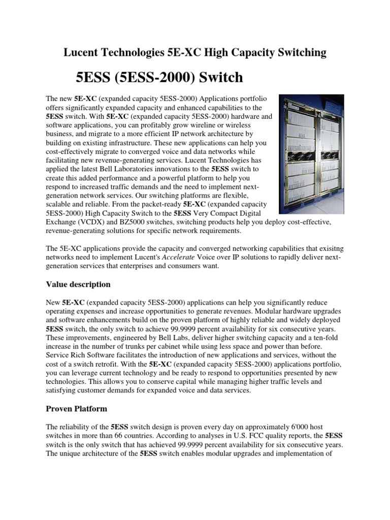 Lucent Technologies 5ESS Features | PDF | Voice Over Ip | Scalability