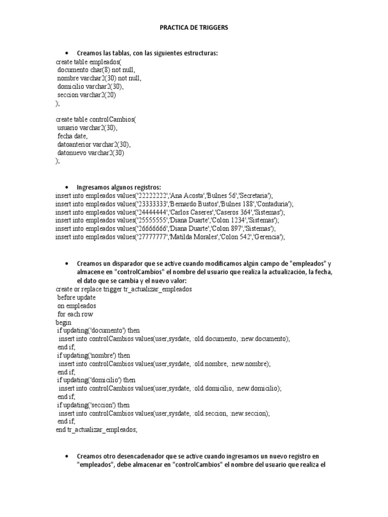 PRACTICA de Triggers | PDF | Bases de datos | Gestión de tecnología de la información
