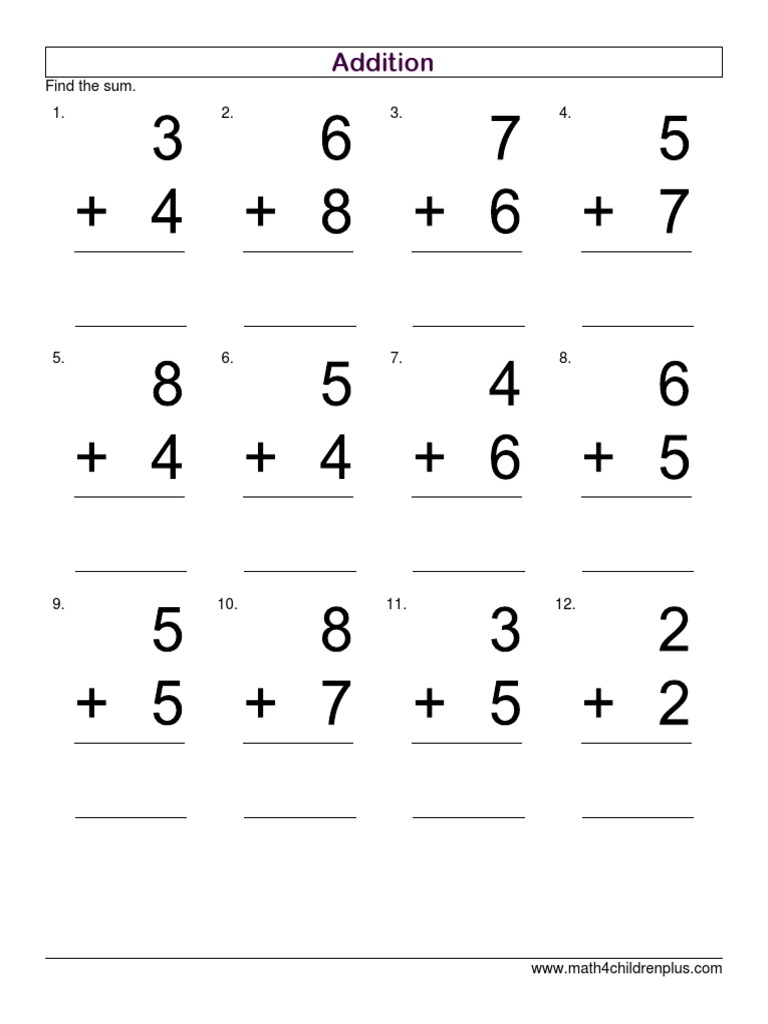 Addition of Numbers 1 10 | PDF
