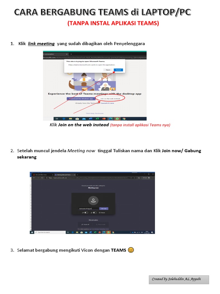 BERGABUNG DALAM MEETING MICROSOFT TEAMS TANPA INSTAL APLIKASI | PDF