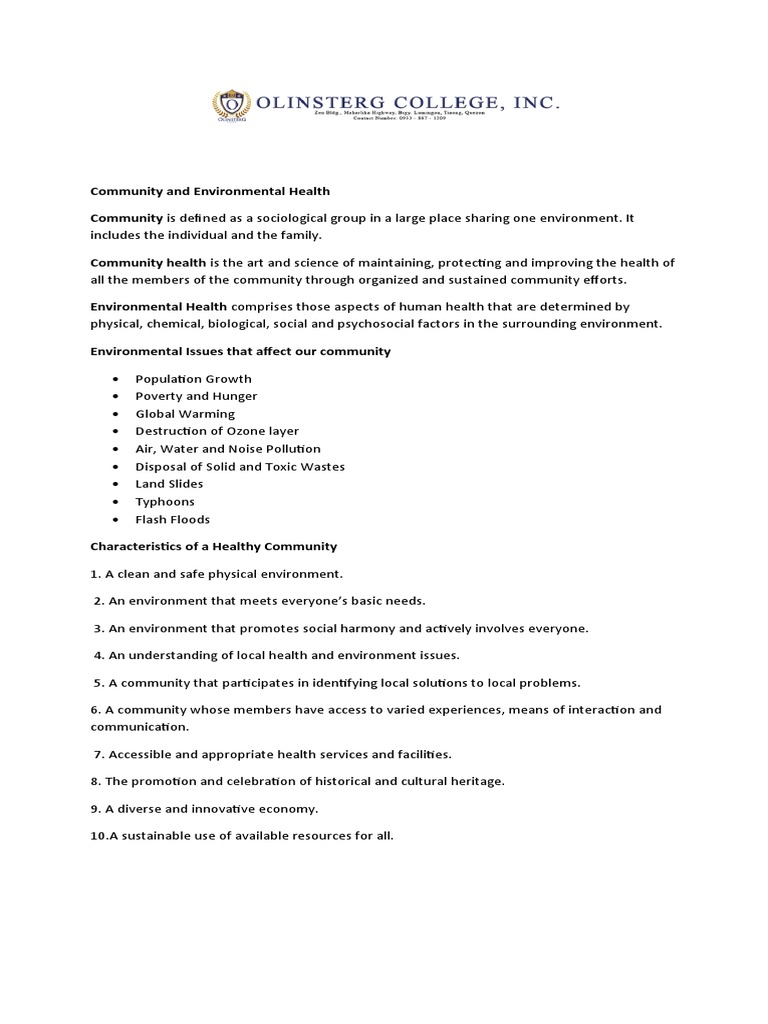 COMMUNITY HEALTH - Lesson 1 | PDF | Health Care | Natural Environment