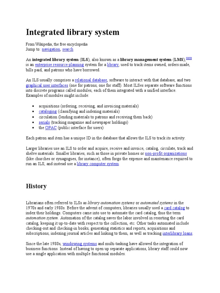 Integrated Library Systems Overview | PDF | Libraries | Computing