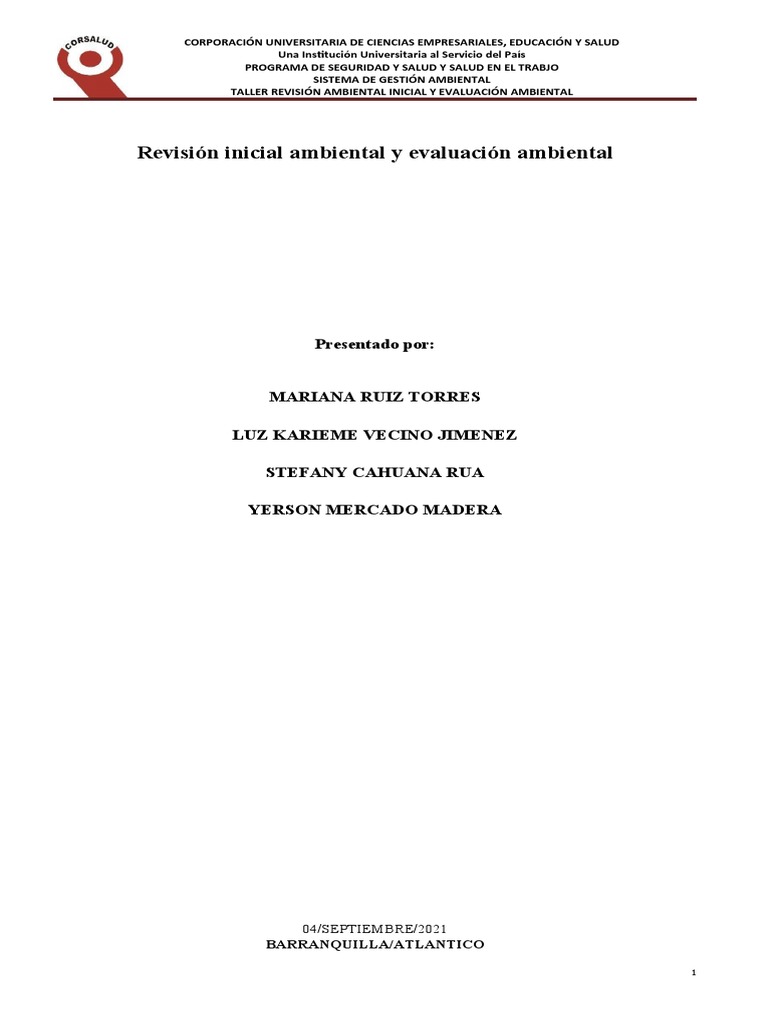 Revisión ambiental inicial de RETYCOL: Análisis del desempeño ambiental ...