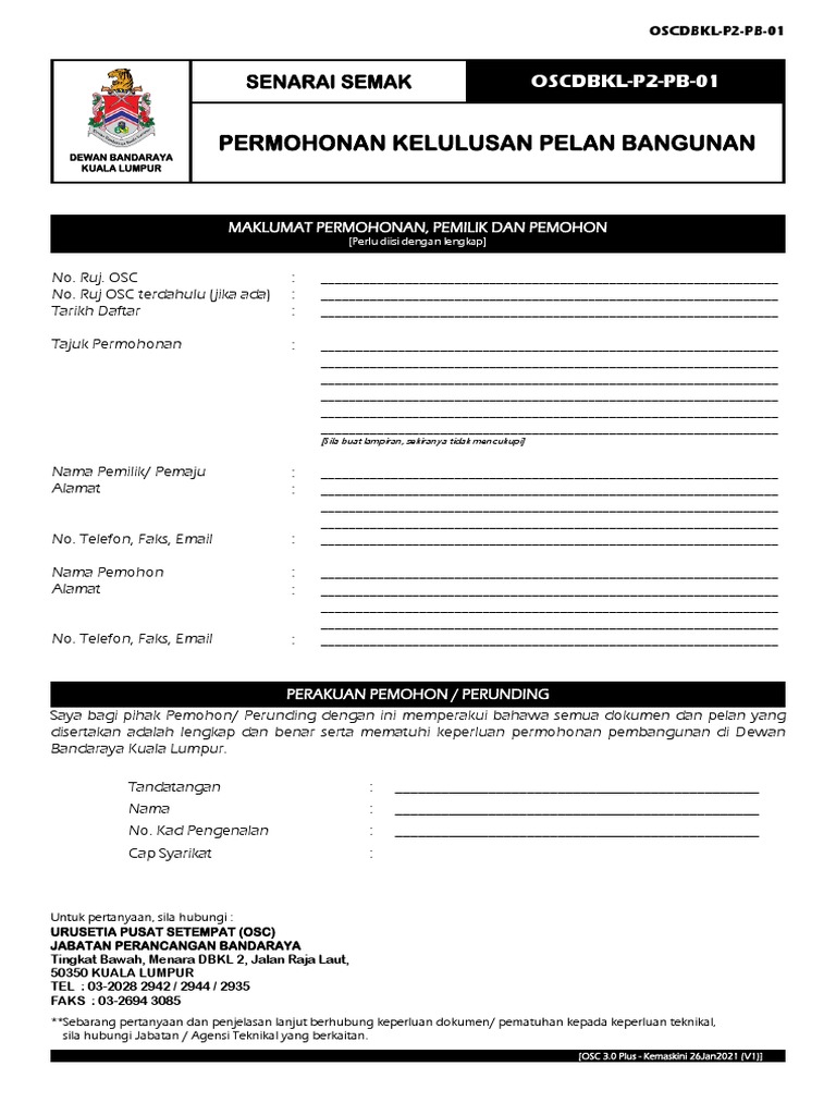 (P2-PB-01) Permohonan Kelulusan Pelan Bangunan | PDF