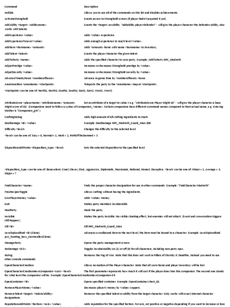 POE I Console Commands | PDF | Gaming