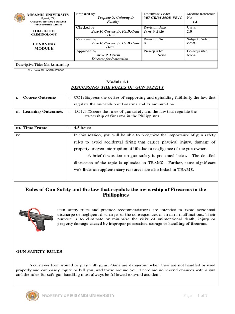 Essential Gun Safety Rules Module | PDF | Firearms | Cartridge (Firearms)