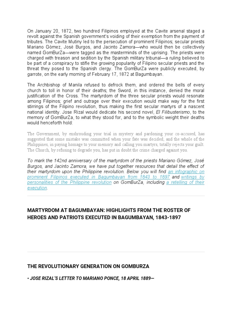 Recalling the GomBurZa: Highlights from Writings on the 142nd ...