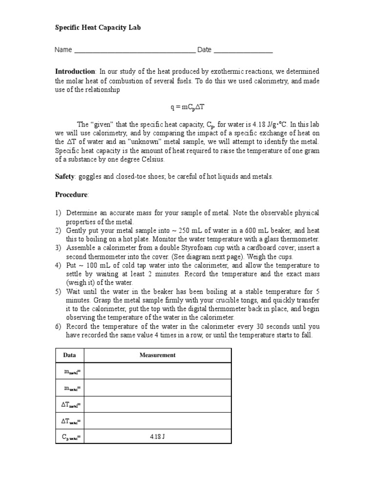 Experiment 2 Specific Heat Capacity | PDF | Continuum Mechanics | Chemistry