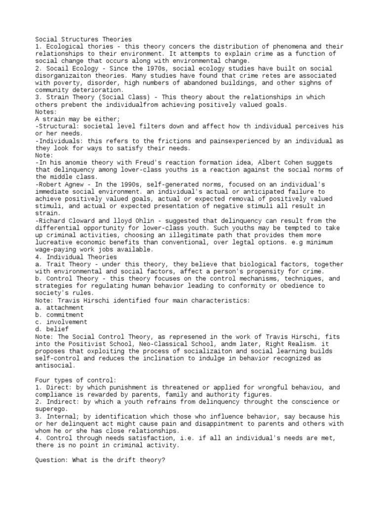 Social Structure Theories Notes | PDF | Social Psychology | Criminology