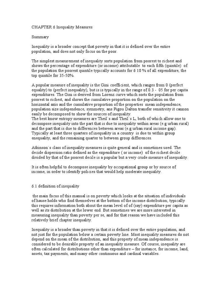 CHAPTER 6 Inequality Measures | PDF | Gini Coefficient | Economic ...