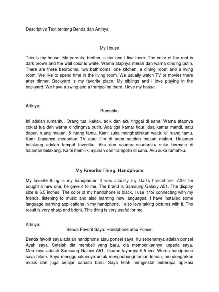 Descriptive Text Tentang Benda Dan Artinya | PDF | String Instruments ...