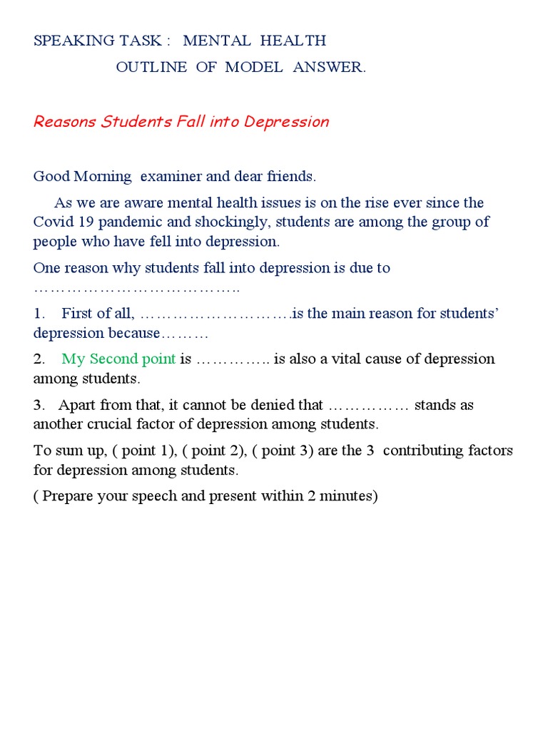 Mental Health Speaking Outline | PDF