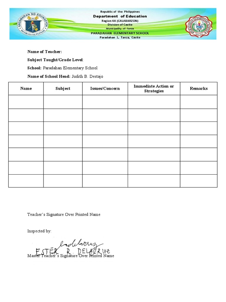 Teachers Monitoring Template | PDF