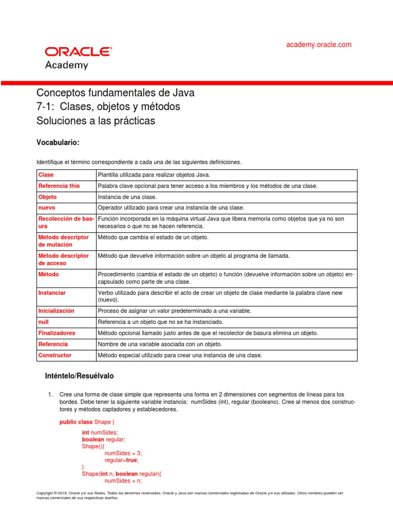 JF 7 1 Solution Esp | PDF | Objeto (informática) | Java (lenguaje de programación)