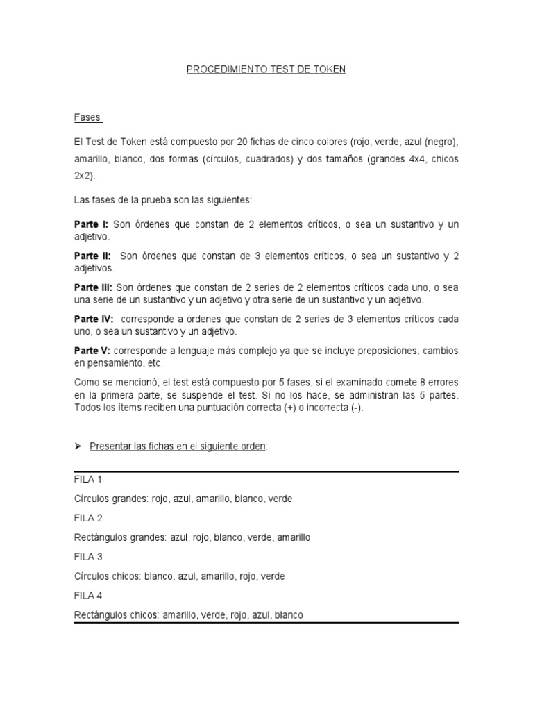Procedimiento Test de Token | PDF | Verde | Cognición