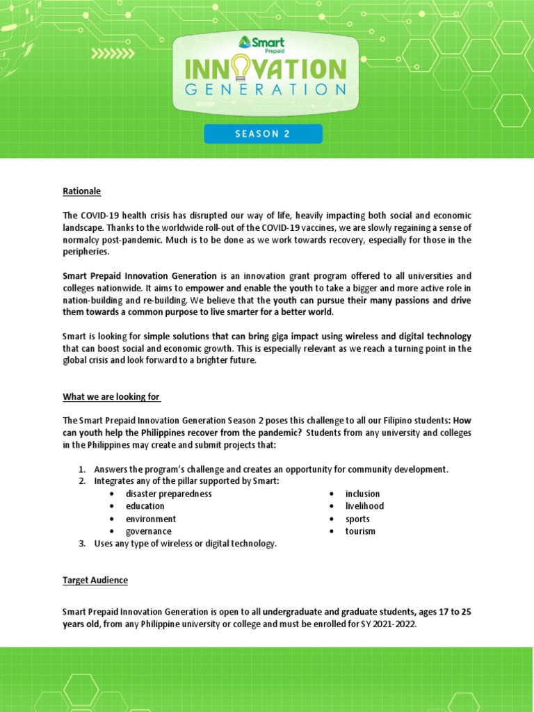 Program Brief Smart Prepaid Innovation Generation Season 2 | PDF ...