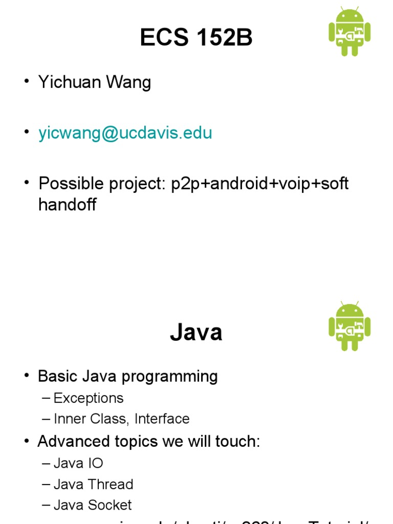 ECS 152B: - Yichuan Wang - Possible Project: P2p+android+voip+soft Handoff | PDF | Android ...