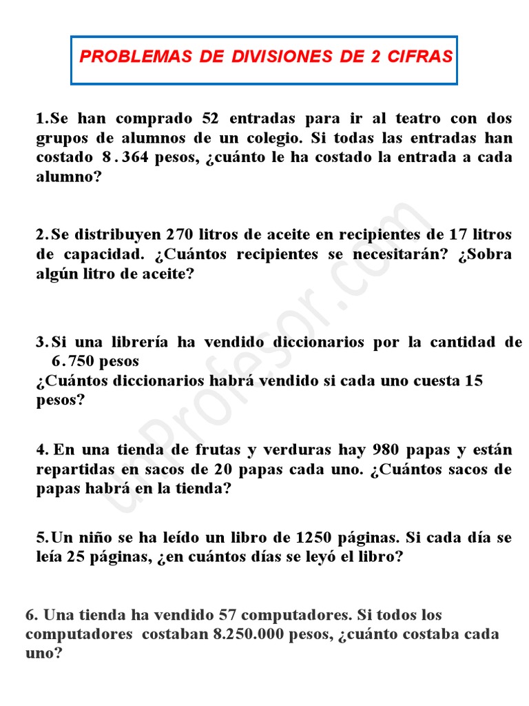 Ejercicio Problemas de Divisiones de Dos Cifras 151 | PDF