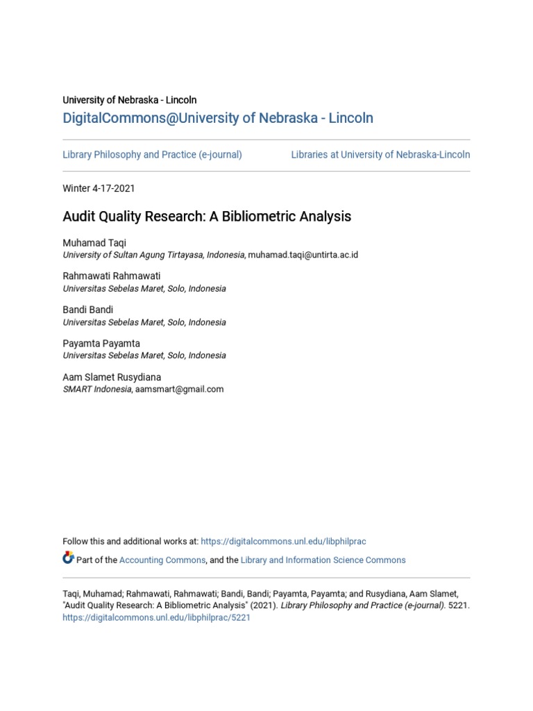 Audit Quality Research - A Bibliometric Analysis | PDF | Audit | Accounting