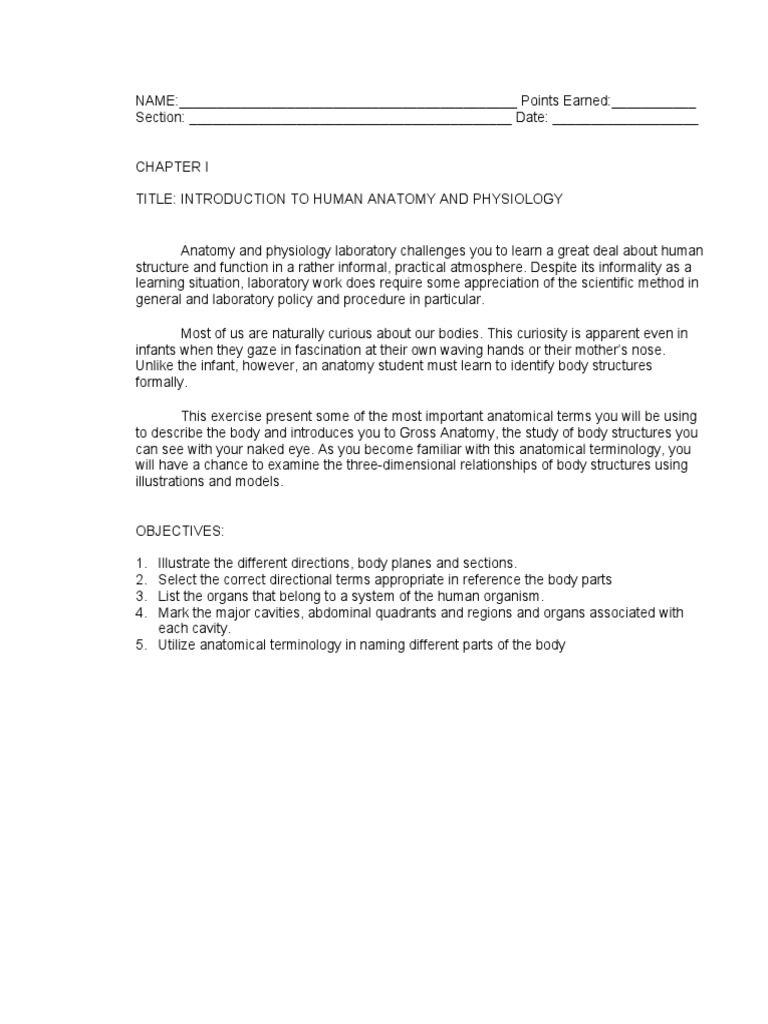 Lab 1 INTRODUCTION | PDF | Human Body | Anatomy